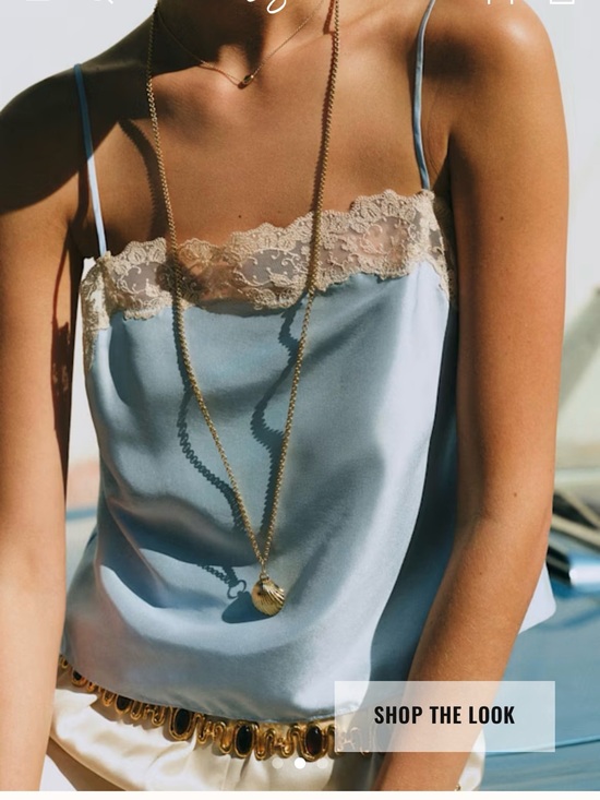 Sezane | Tops | Sezane Blue Satin Lacetrim Camisole | Poshmark